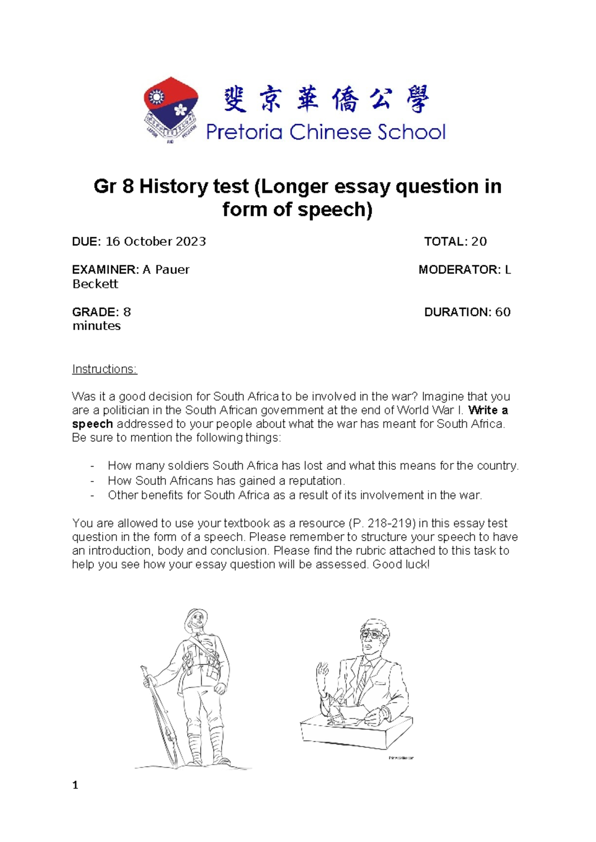 Grade 8 History essay test question - Gr 8 History test (Longer essay ...