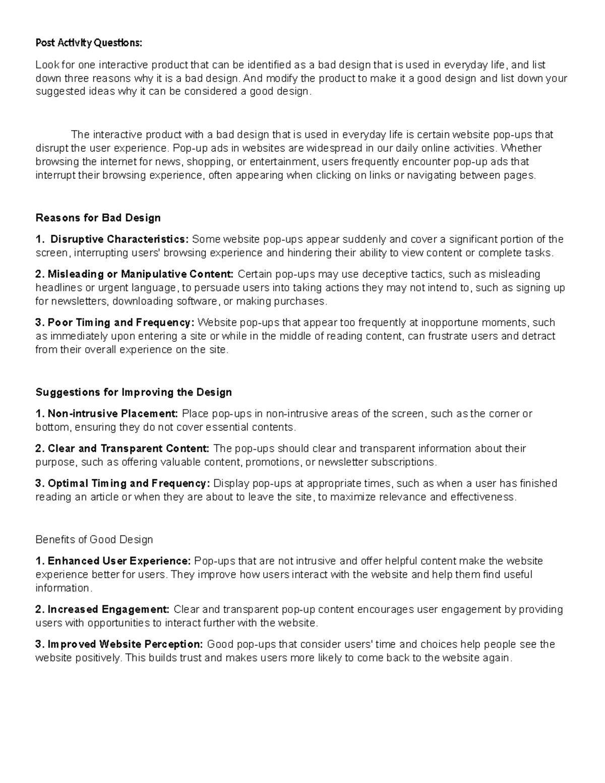 Interactive Product HCI - Post Activity Questions: Look for one interactive product that can be ...