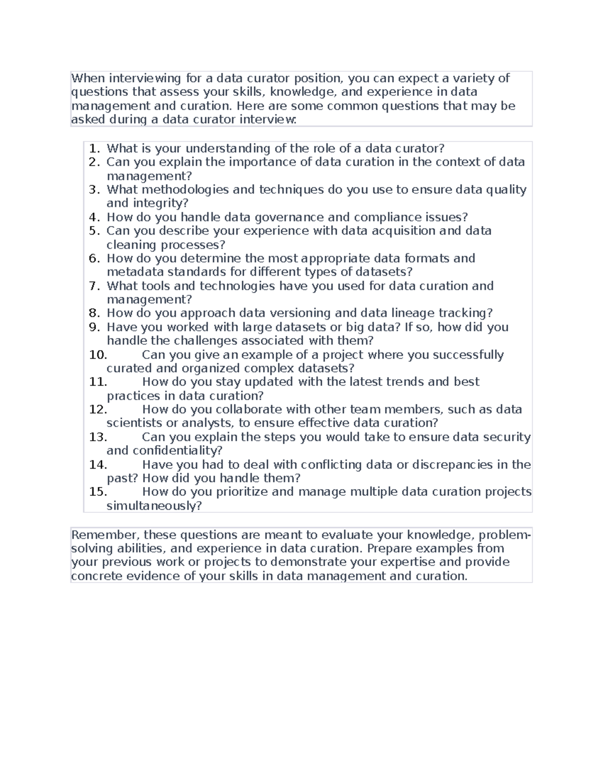 Data curator interview - When interviewing for a data curator position ...