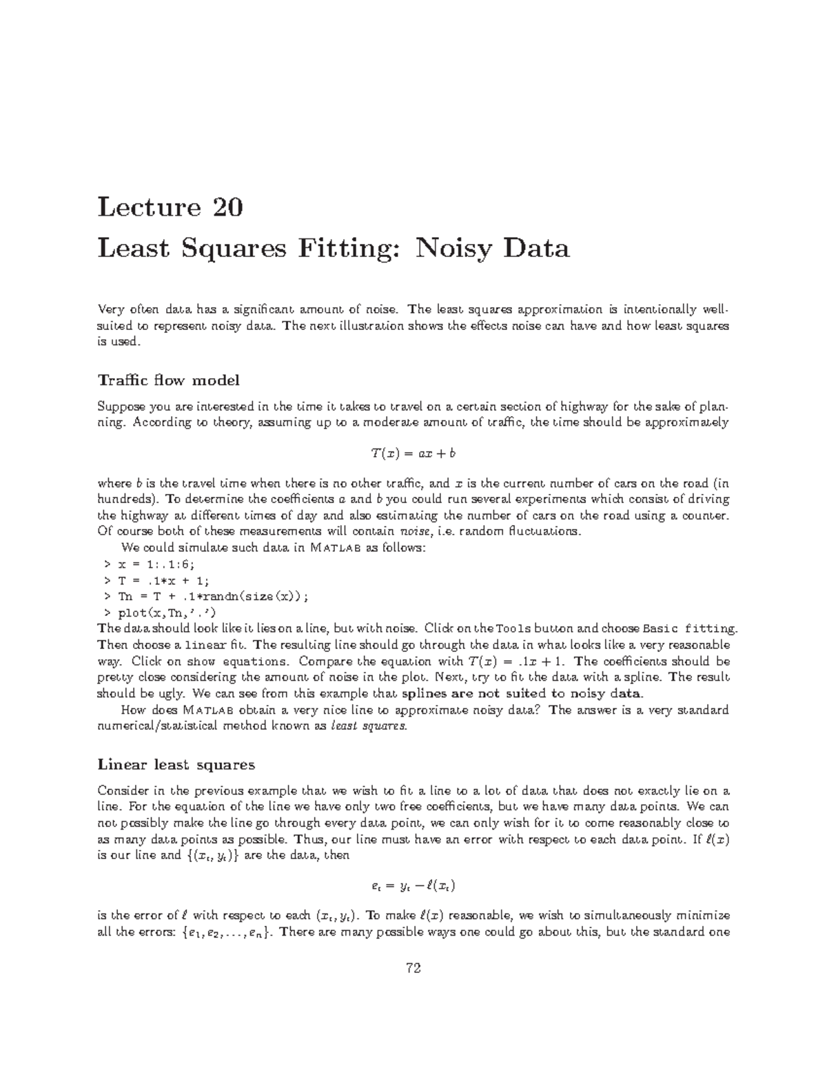 Lecture 20 MATH 3600 Spring 2015 - Lecture 20 Least Squares Fitting ...