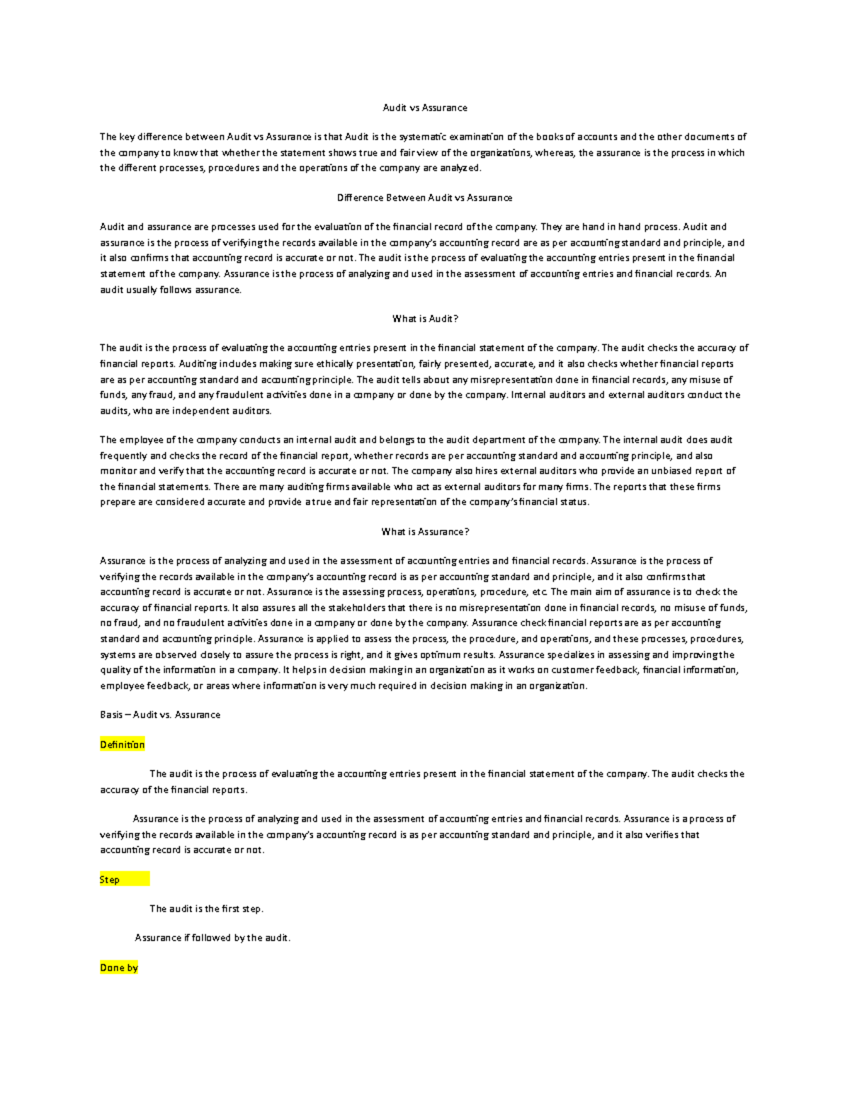 Auditing theories, summarized overview chapter 1 - Audit vs Assurance ...