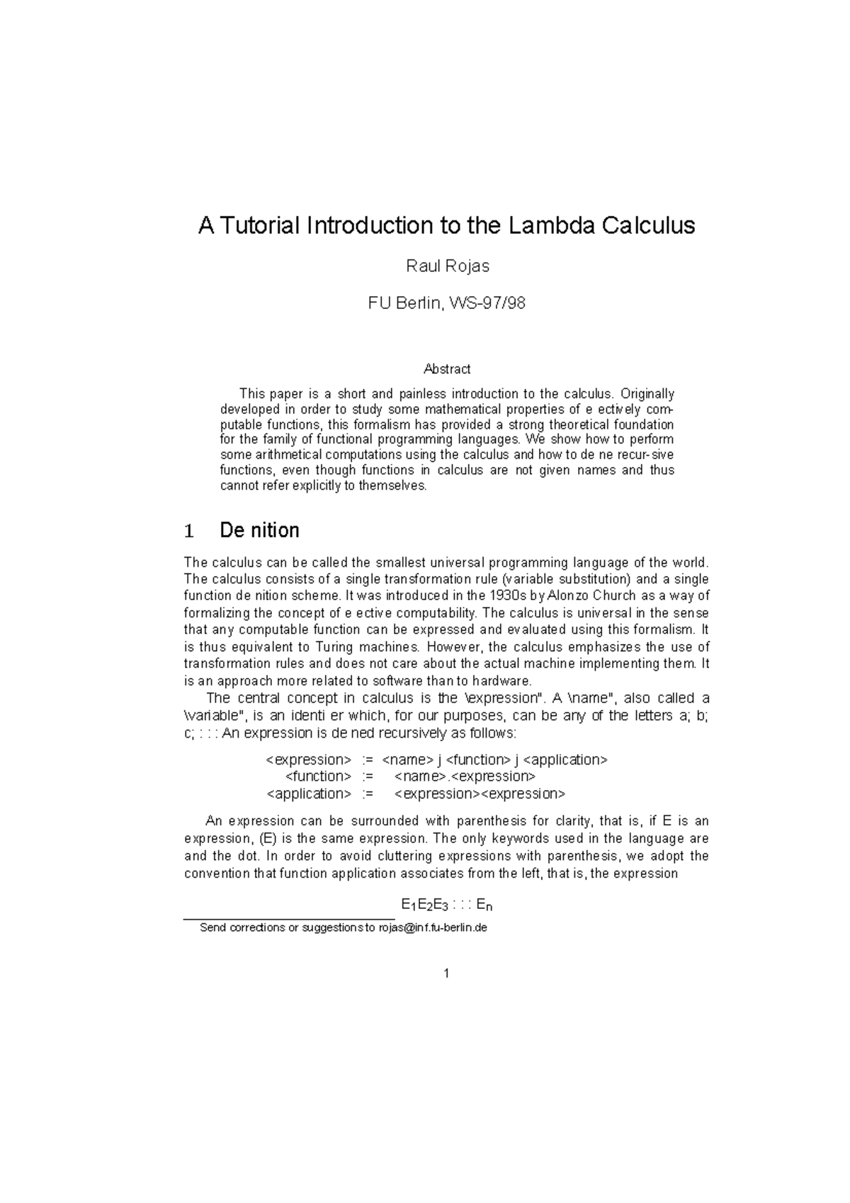 A Short and Painless Introduction to the Lambda Calculus - A Tutorial Introduction to the Lambda ...