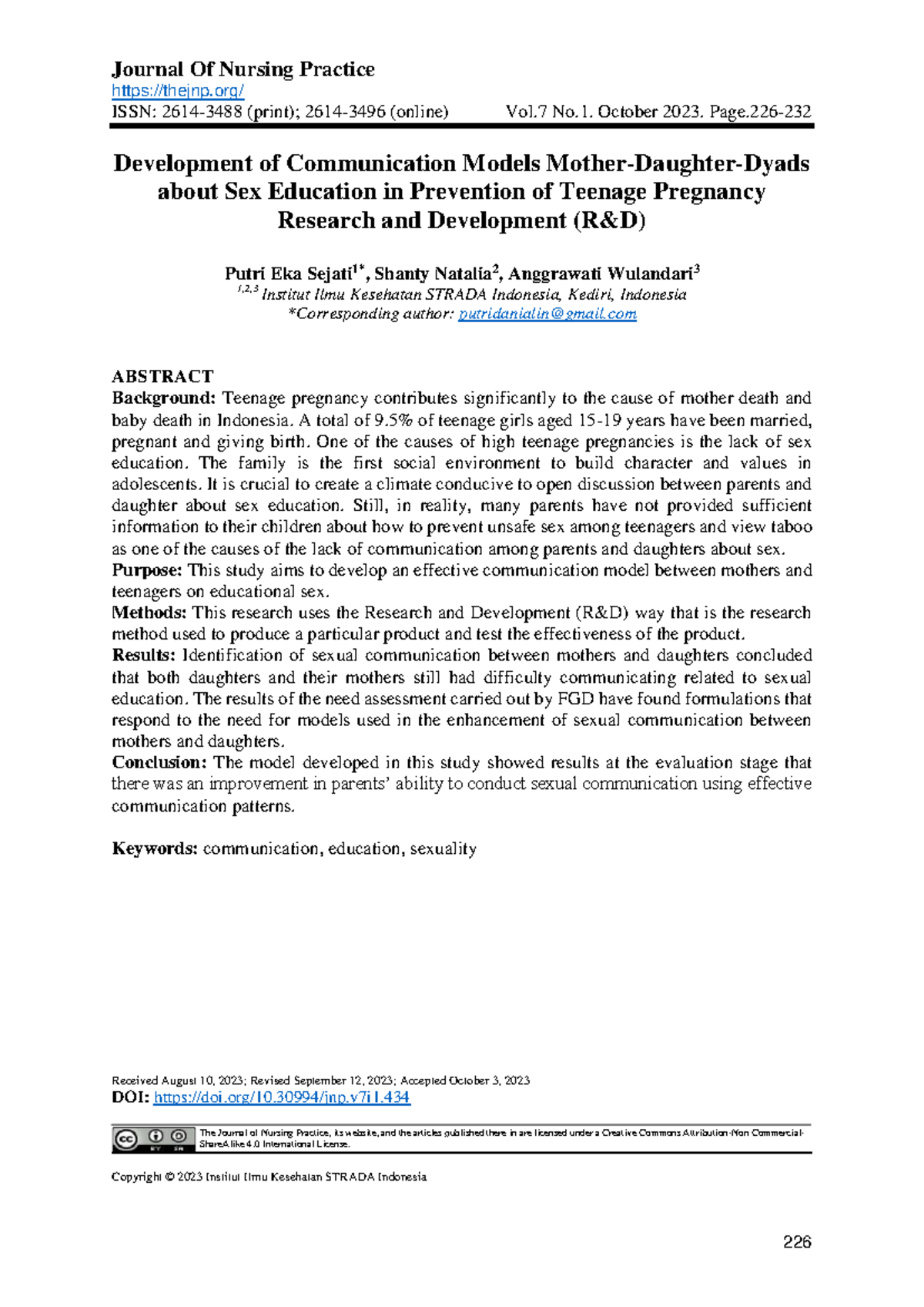 Development of Communication Models Mother-Daughte - thejnp/ ISSN: 2614 ...