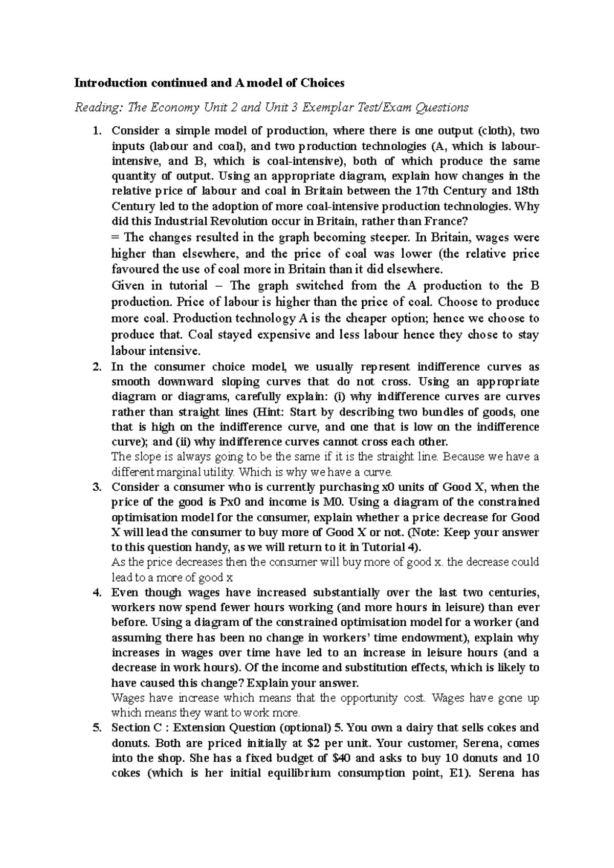 Tutorial 2 - Introduction continued and A model of Choices Reading: The ...