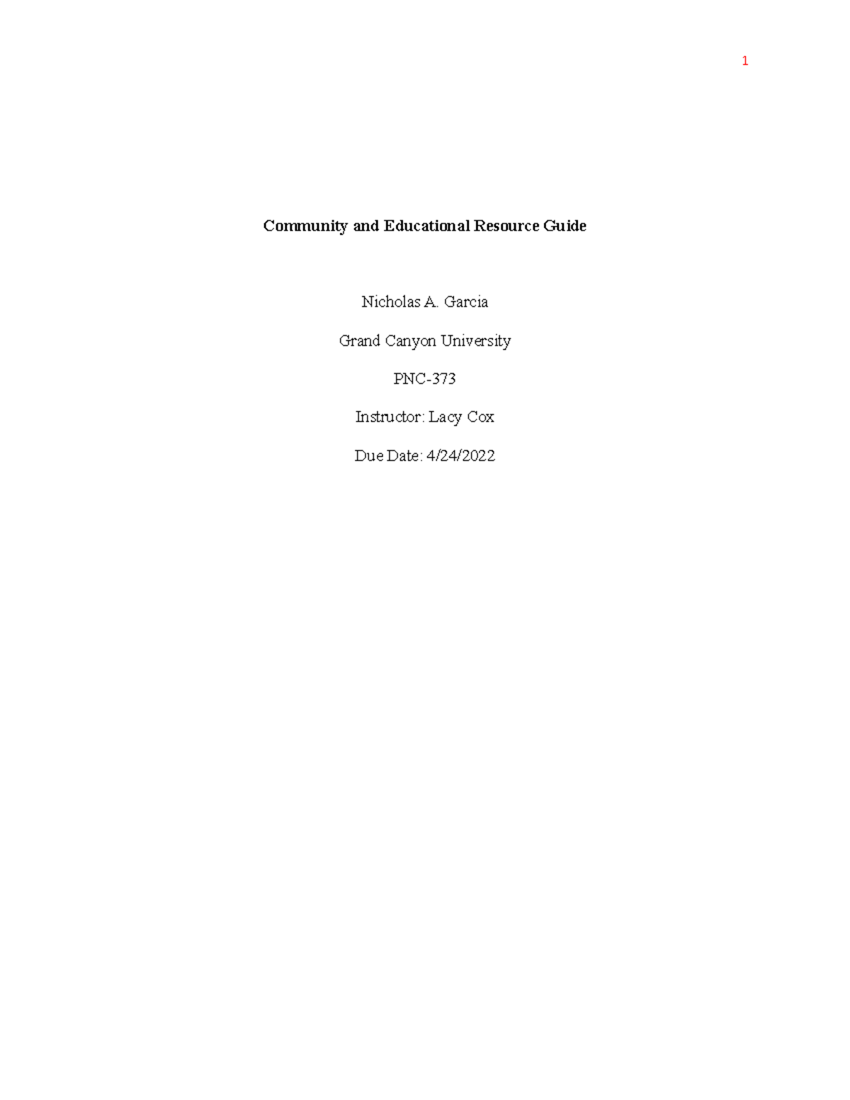 Community and Educational Resource Guide Week 6 - PCN-481 - GCU - Studocu