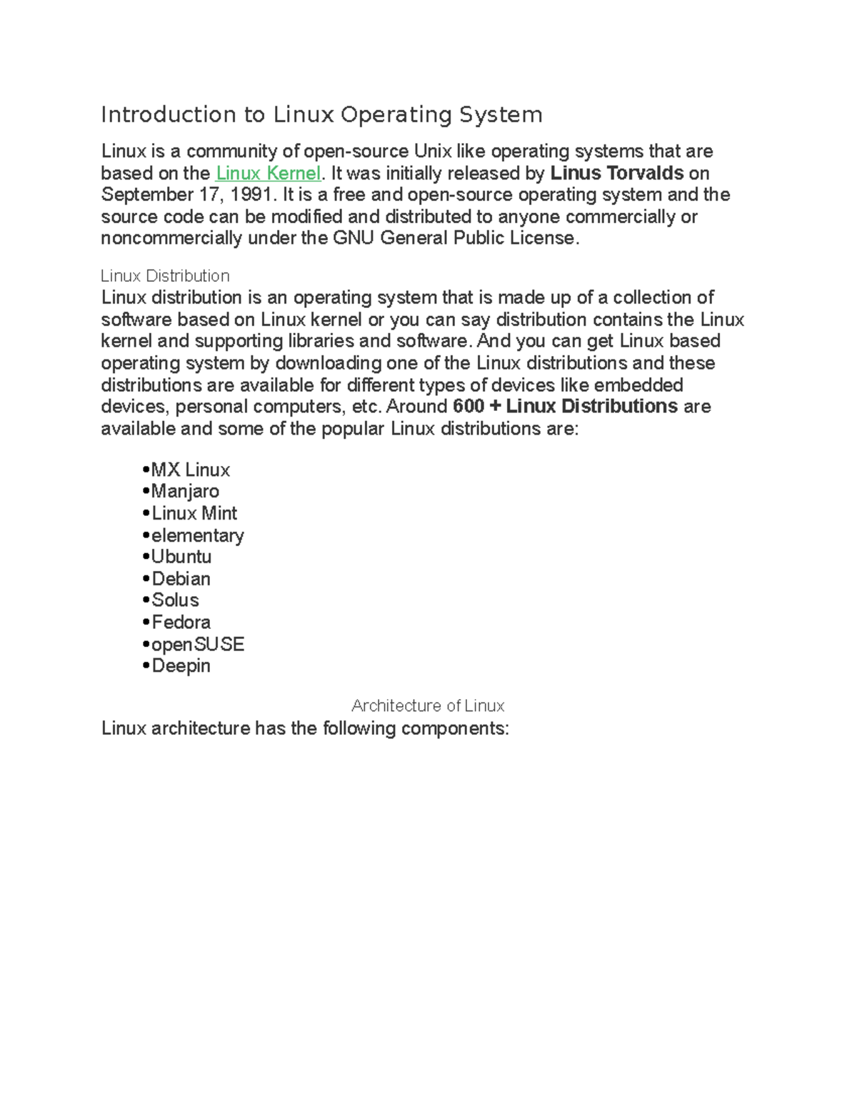 Linux final BC - Introduction to Linux Operating System Linux is a community of open-source Unix ...