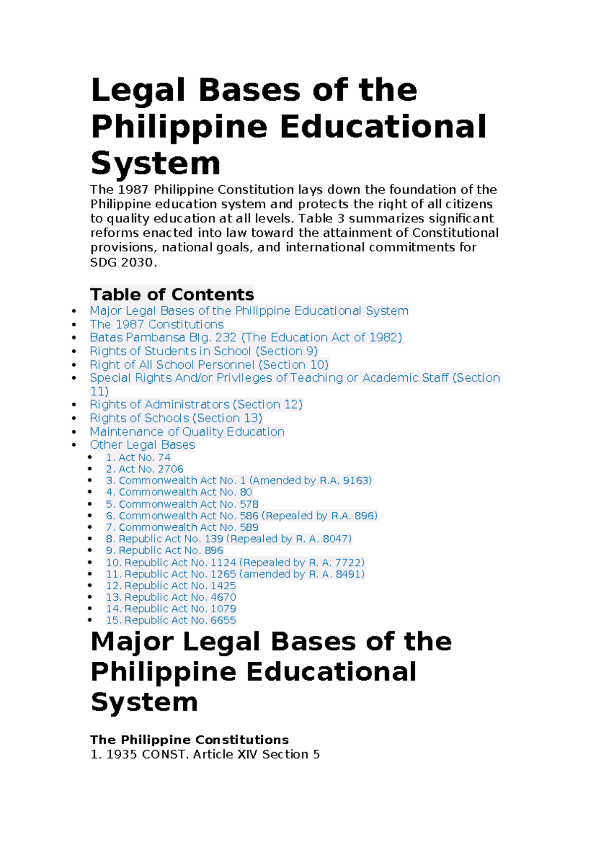 Legal Bases of the Philippine Educational System - Legal Bases of the Philippine Educational ...