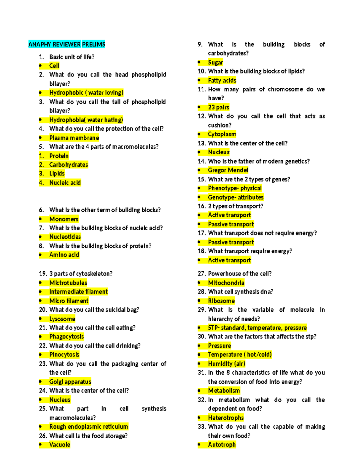 Anaphy- Reviewer - This for students only studying nursing - ANAPHY ...