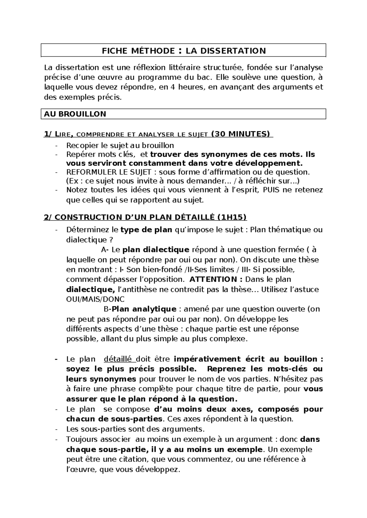 Méthodologie Dissertation SUR ŒUVRE - FICHE MÉTHODE : LA DISSERTATION ...