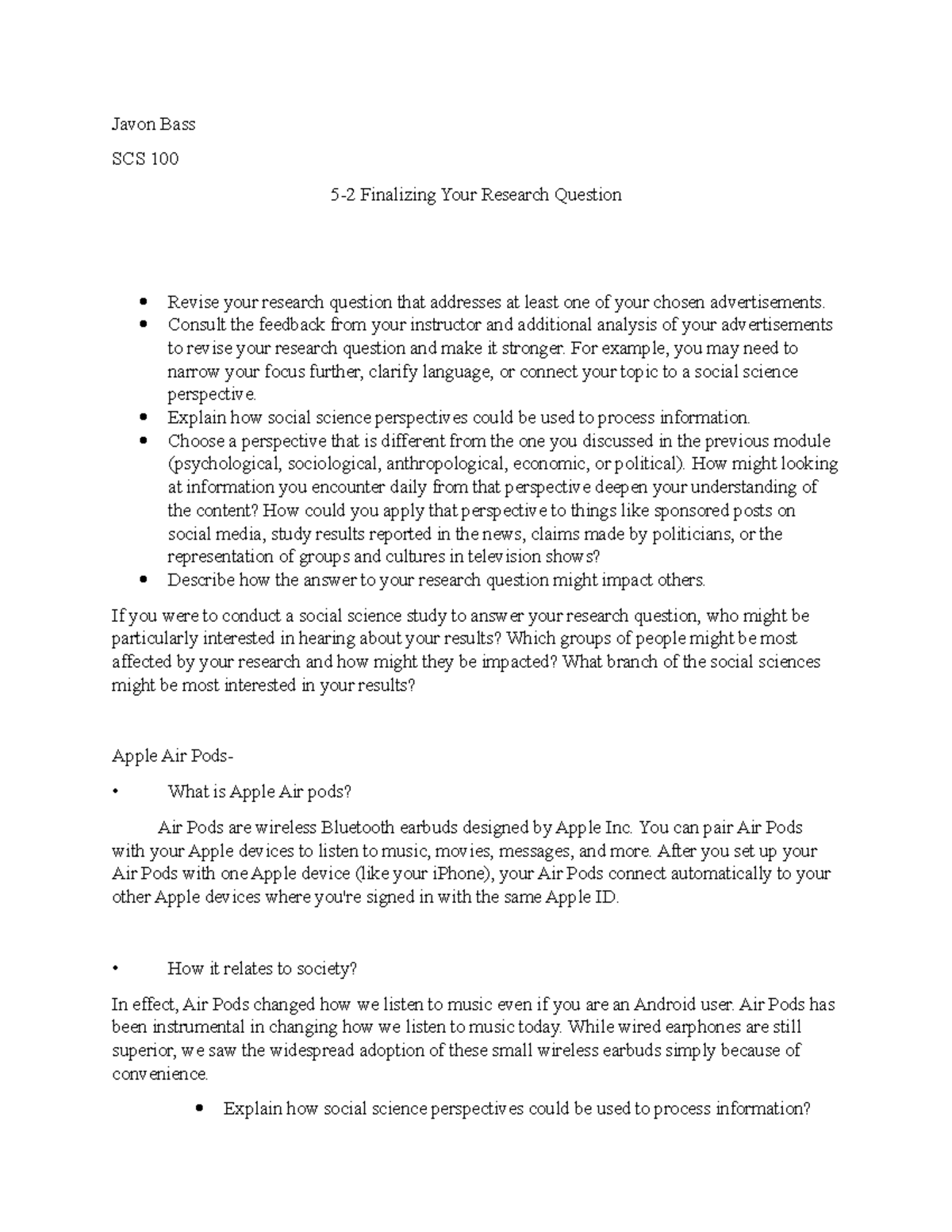 5-2 Finalizing Your Research Question - Consult the feedback from your ...