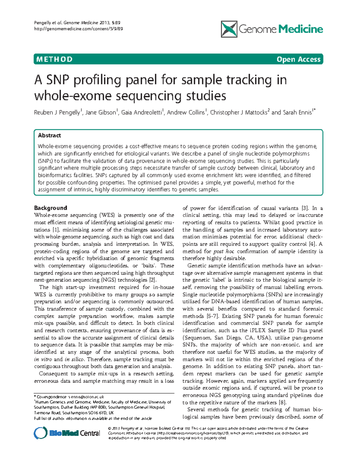 Sample tracking gene list - M E T H O D Open Access A SNP profiling ...