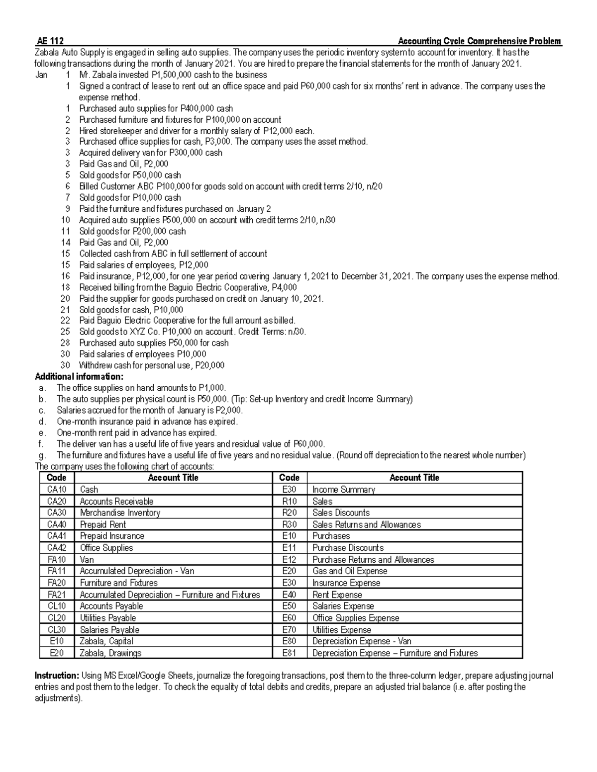 AE 112 Merchandising Problem - AE 11 2 Accounting Cycle Comprehensive ...