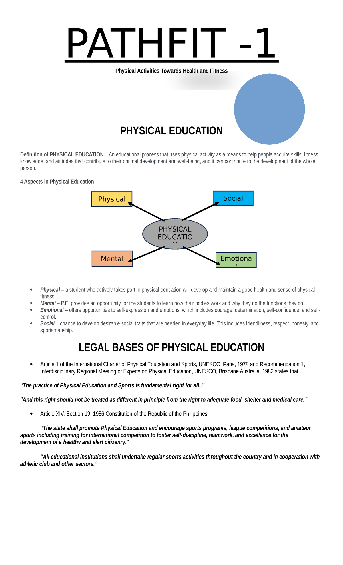 Handouts IN Pathfit 01 - Pe Study Materials - PATHFIT - Physical ...