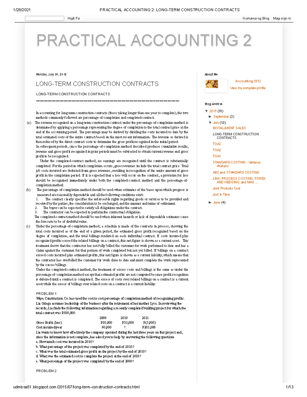 Practical Accounting 2 LONG-TERM Construction Contracts - PRACTICAL ...