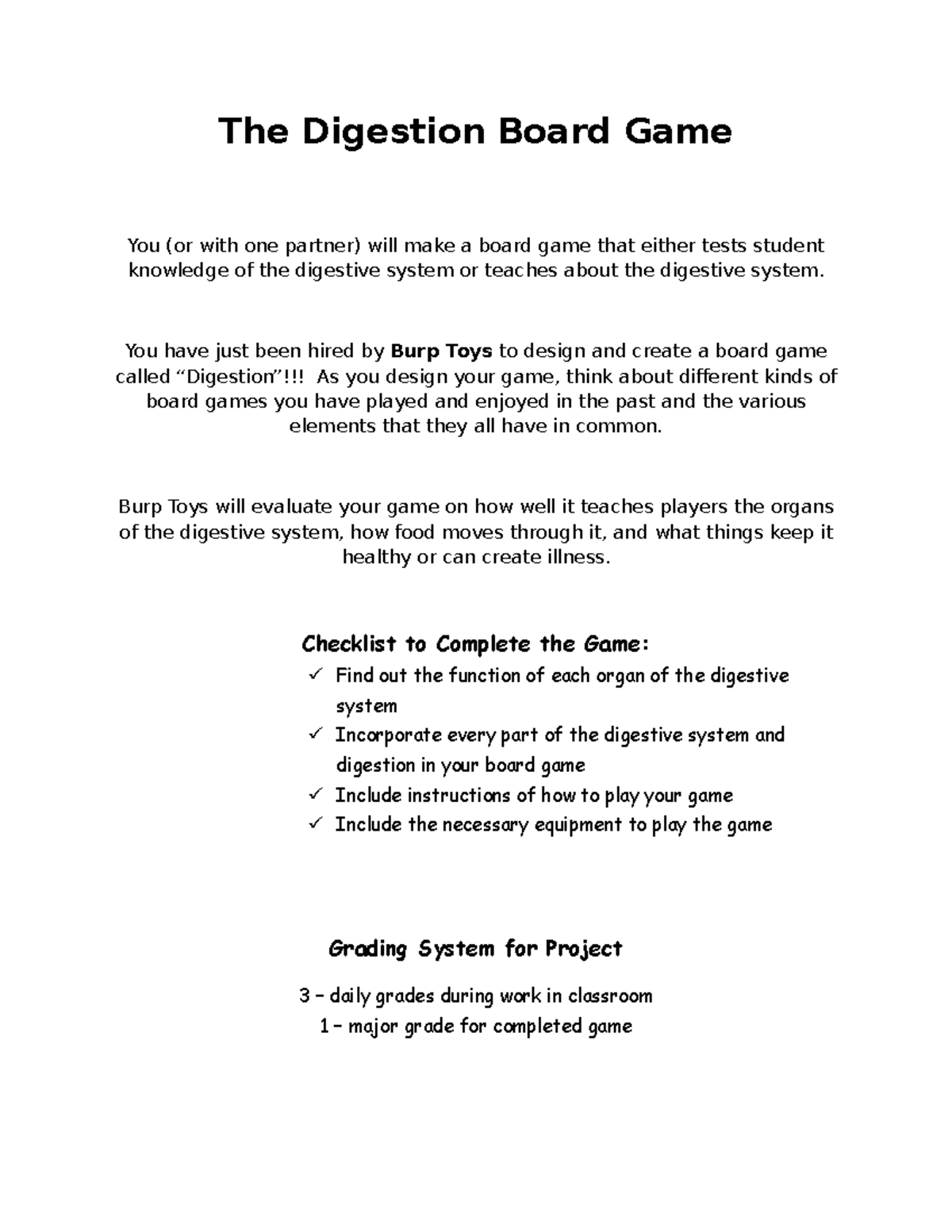 Intro A P The Digestion Board Game - The Digestion Board Game You (or ...