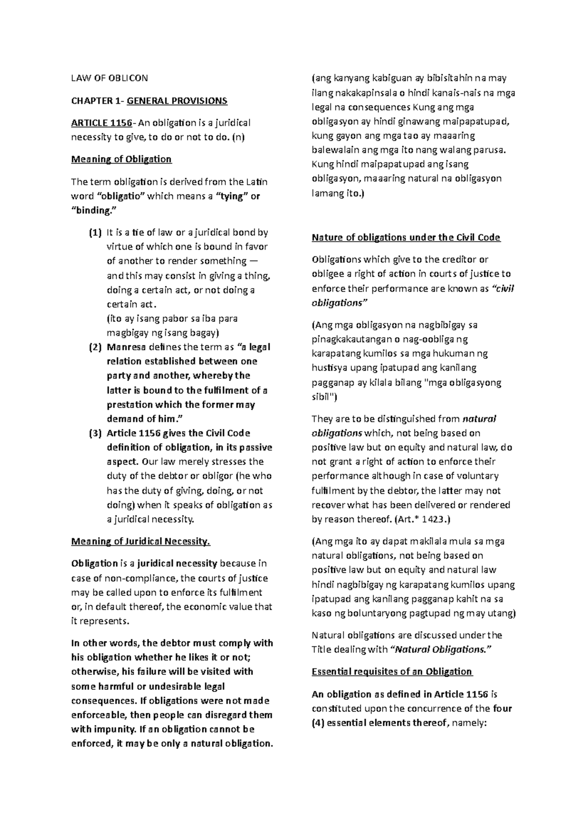 LAW OF Oblicon - LAW OF OBLIGATION AND CONTRACTS OR LAW-1 IN ACCOUNTING ...