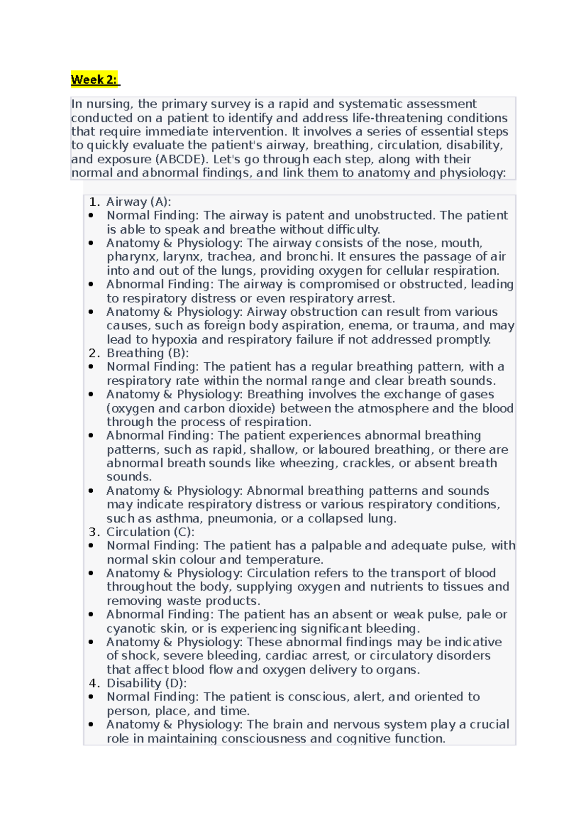 HNN114 Person Centred Assessment - Week 2: In nursing, the primary ...