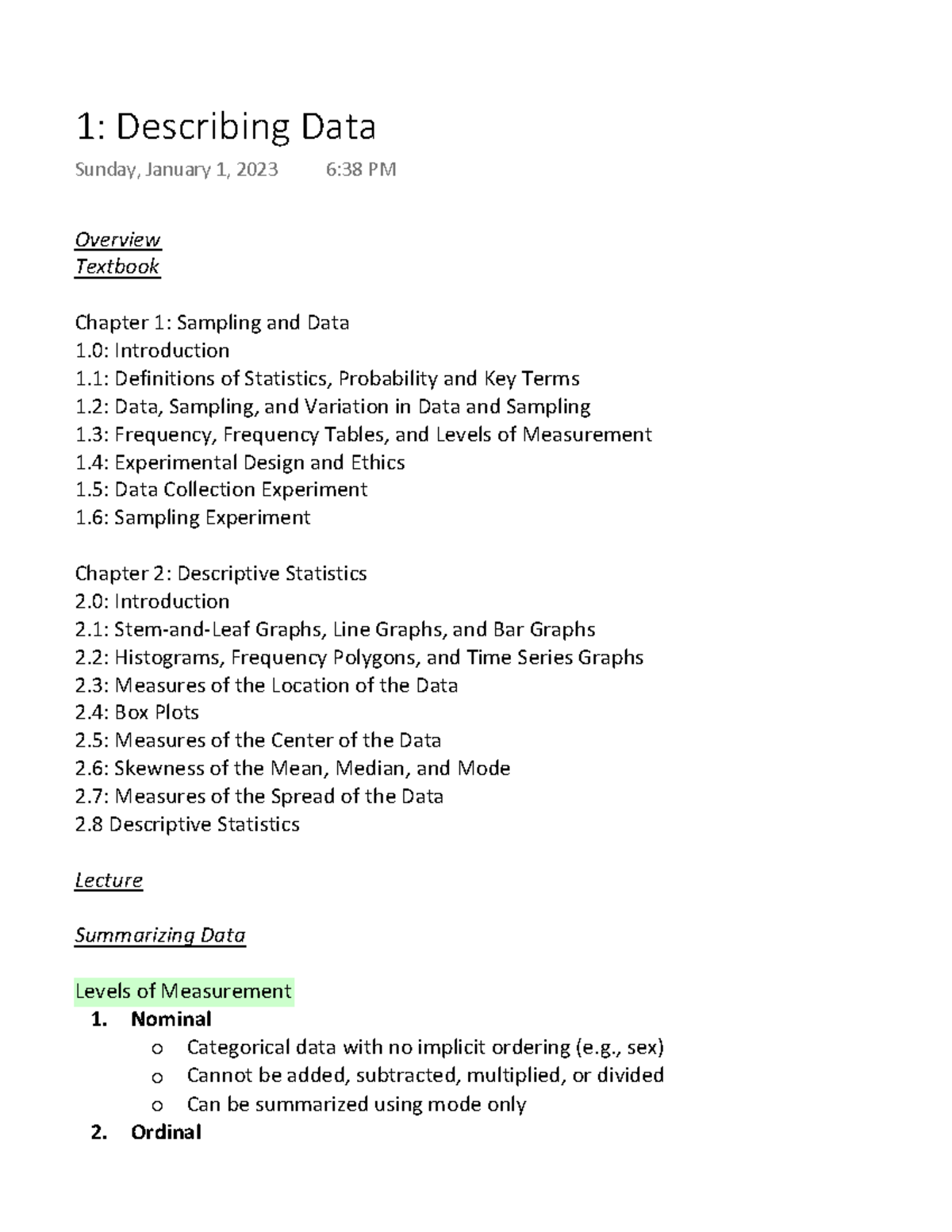 Chapter 1 Describing data - Overview Textbook Chapter 1: Sampling and ...