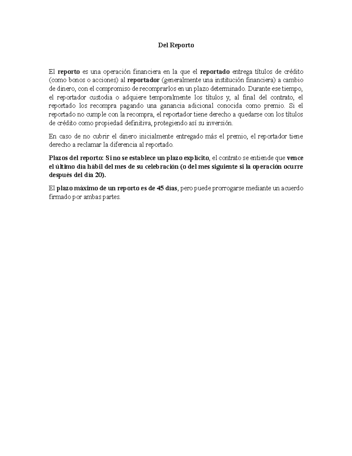 Guía de Estudio Mercantil 3er Parcial - Del Reporto El reporto es una ...