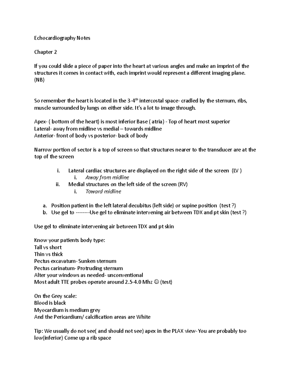 Echo Notes Chp 2 and 3 - Echocardiography Notes Chapter 2 If you could ...