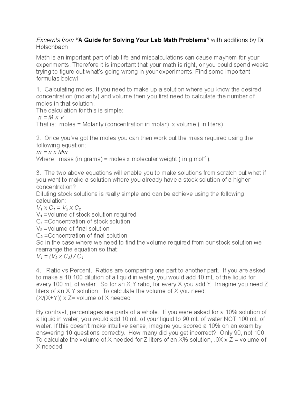 Lab math - munoz - Excerpts from “A Guide for Solving Your Lab Math ...