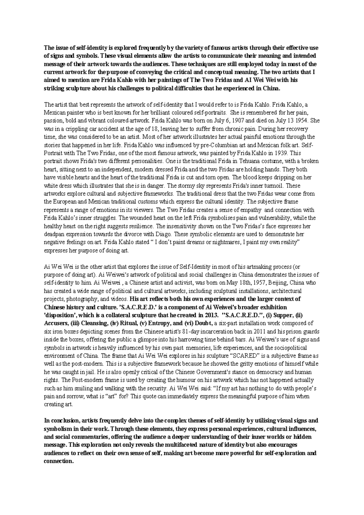 Visual ART FULL Eassay - Year 11 VA sample essays for Prelim - The ...