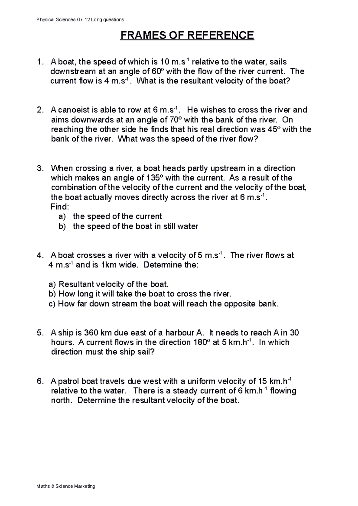 2. Frames of reference - FRAMES OF REFERENCE A boat, the speed of which ...