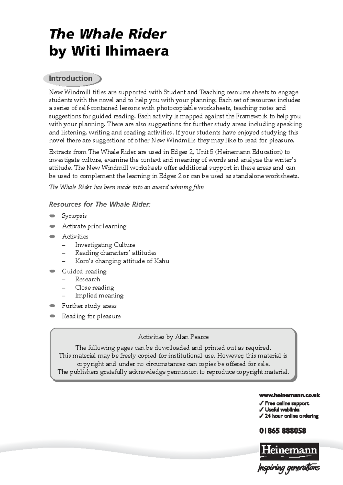 Whale Rider - by Witi Ihimaera Introduction New Windmill titles are ...