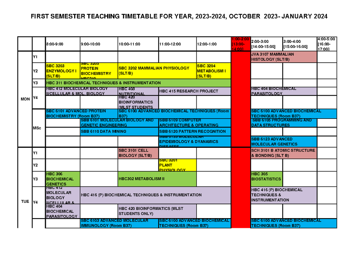 Department OF Biochemistry First Semester 2023-2024 Teaching Timetable ...