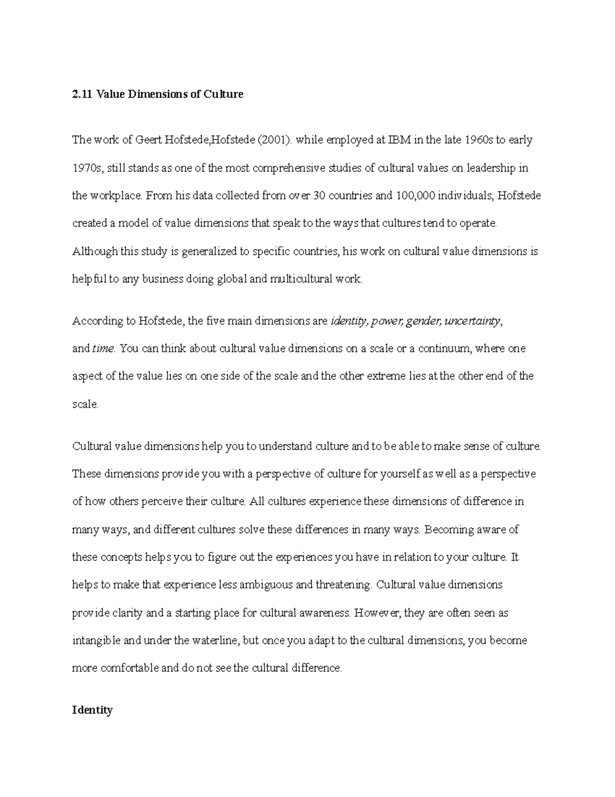 2.11 Value Dimensions of Culture - 2 Value Dimensions of Culture The ...