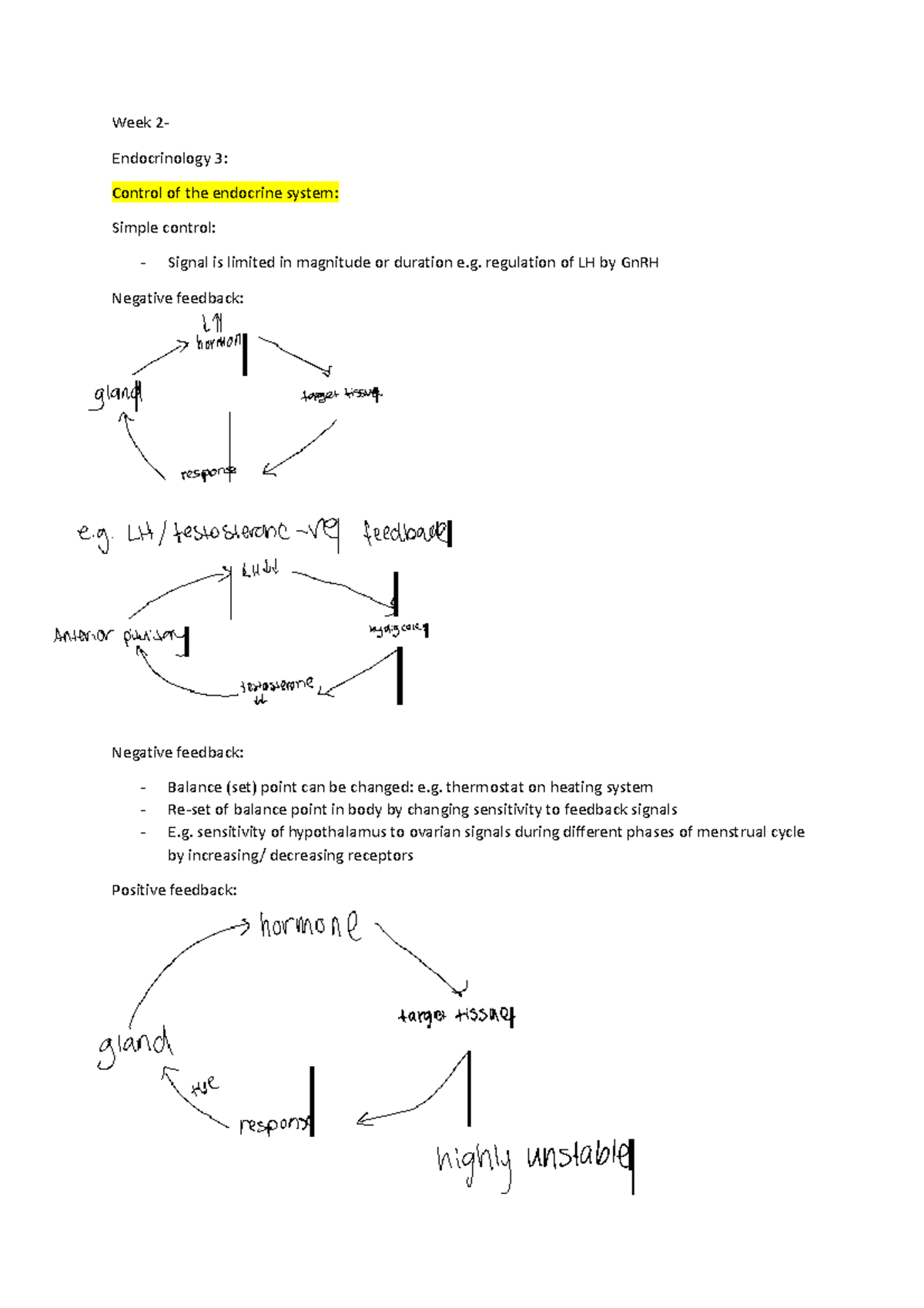 Week 2 - Summary notes - Week 2- Endocrinology 3: Control of the ...