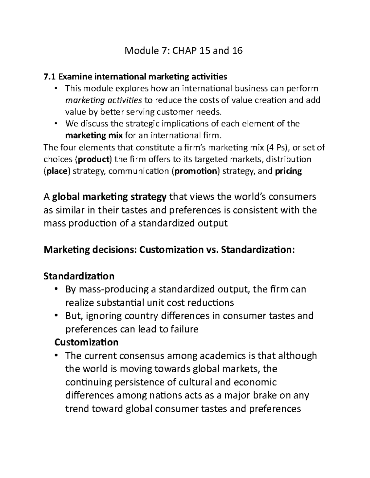 Module 7 notes - Module 7: CHAP 15 and 16 7 Examine international ...