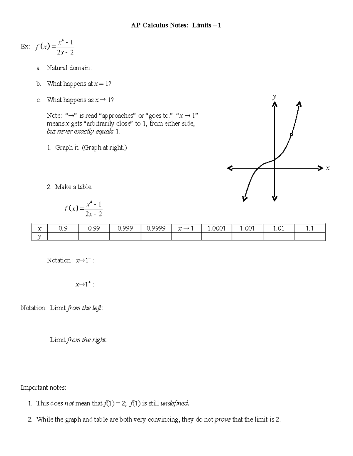 Class Notes Limits - AP Calculus Notes: Limits – 1 Ex: a. Natural ...