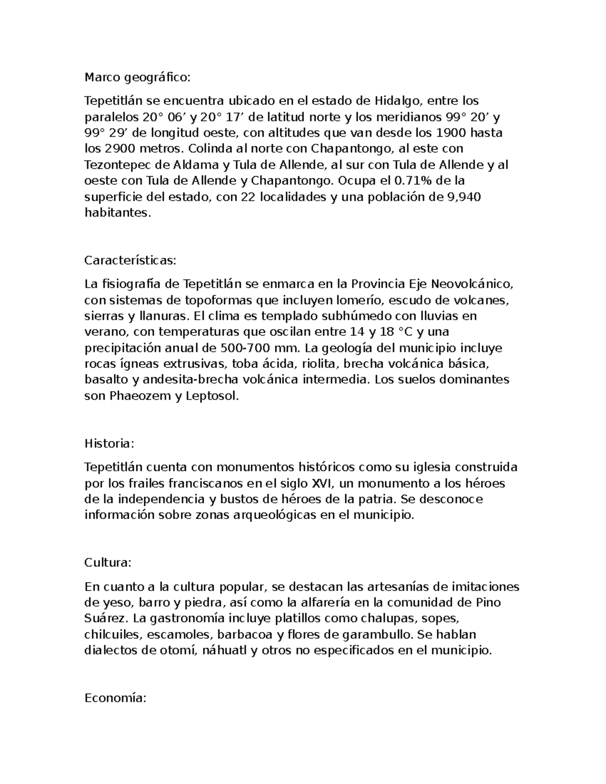 Información Tepetitlán - Marco geográfico: Tepetitlán se encuentra ...