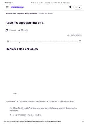 Faire ses premiers pas avec le langage C - Open Classrooms - Apprenez à ...