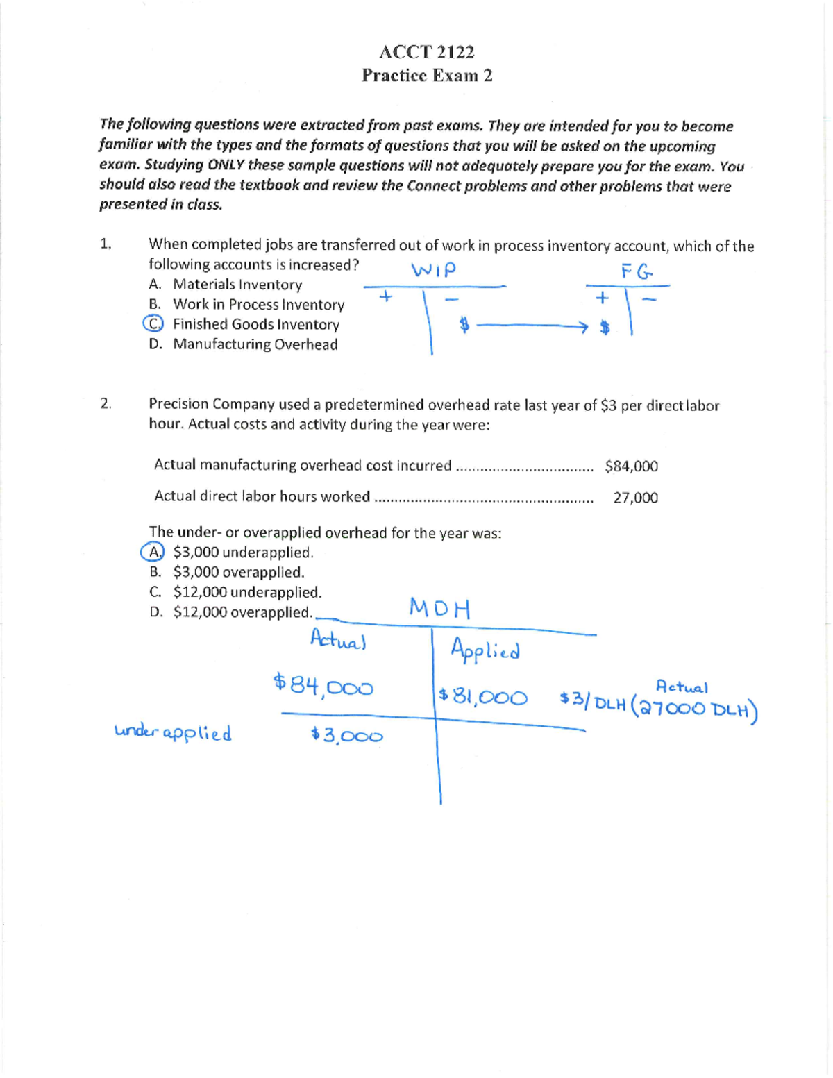 ACCT2122 BAP Exam 2 Practice Solutions - ACCT 2122 Practice Exam 2 The ...
