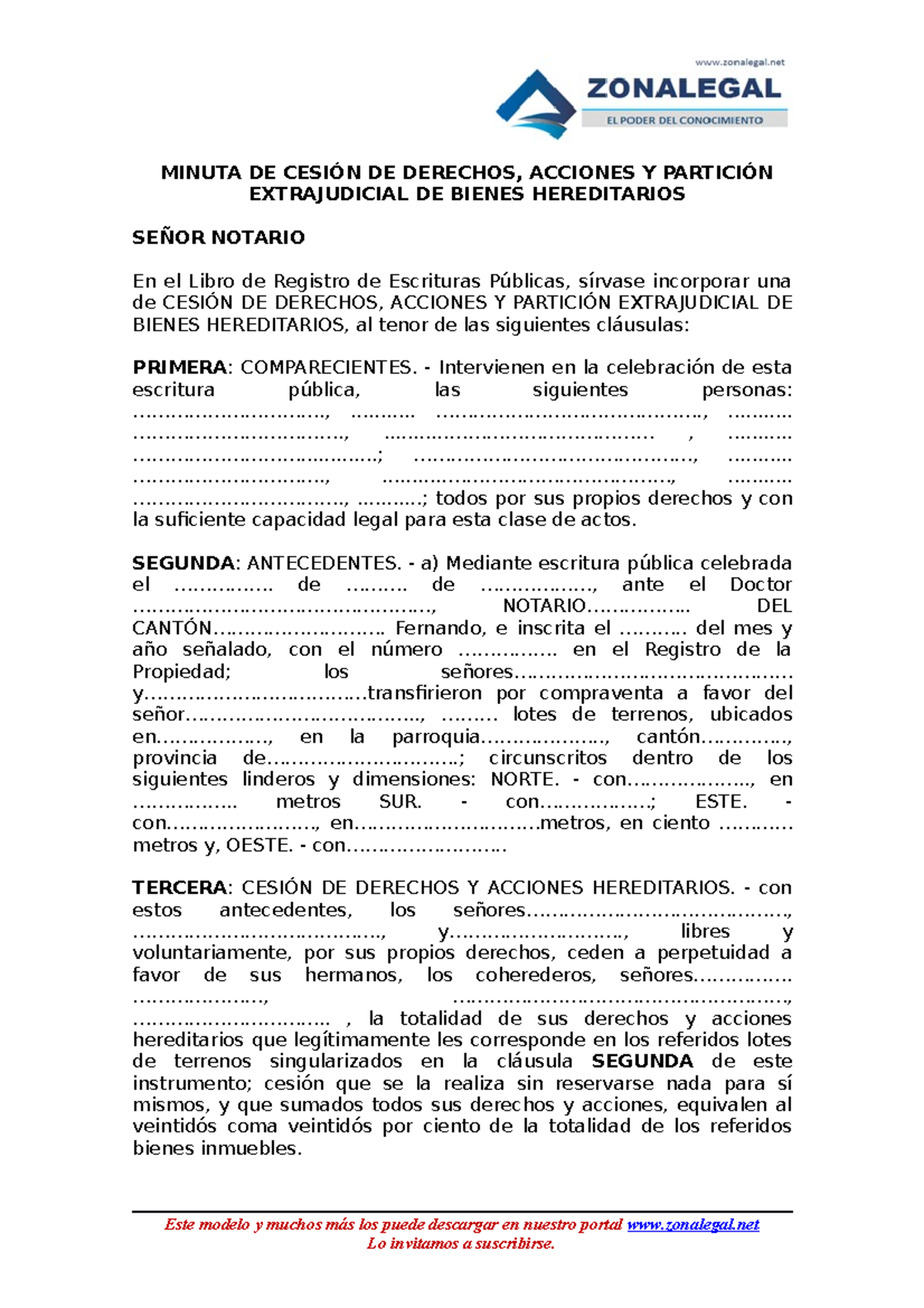 2.271. Minuta DE Cesion DE Derechos - MINUTA DE CESIÓN DE DERECHOS ...