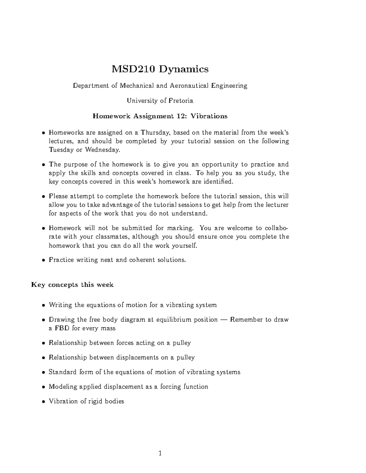 Msd hw12 23 - Homework 12 - MSD210 Dynamics Department of Mechanical ...