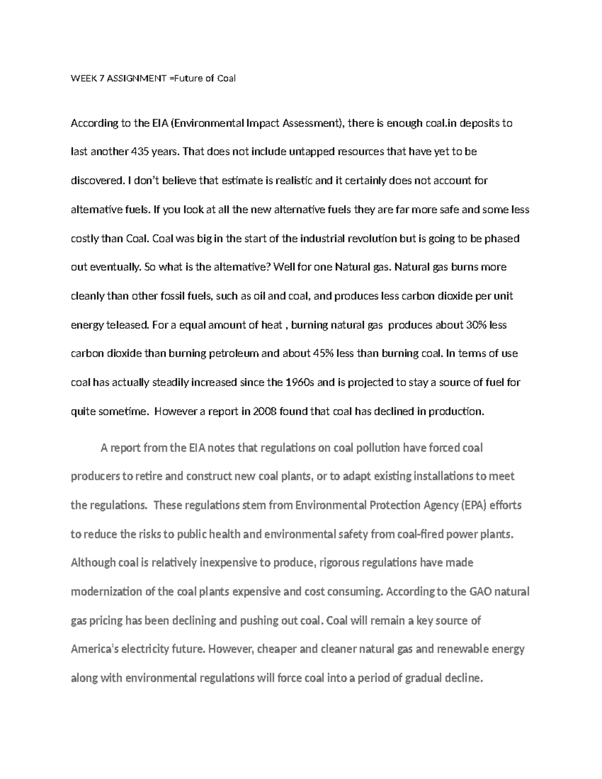 Week 7 Assignment. The future of coal - WEEK 7 ASSIGNMENT =Future of ...