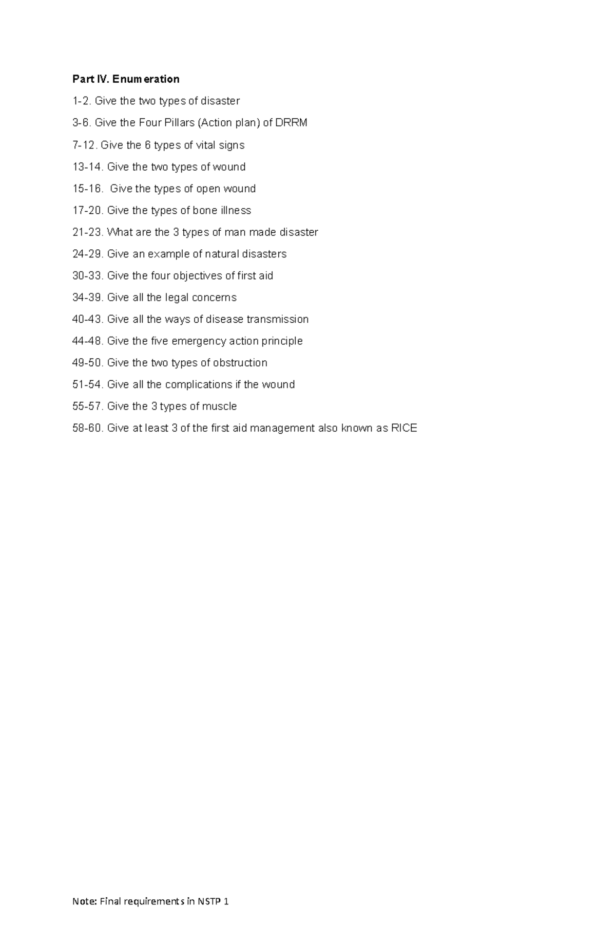 Test paper - ftybbtfbyufbfytu - Part IV. Enumeration 1 - 2. Give the ...
