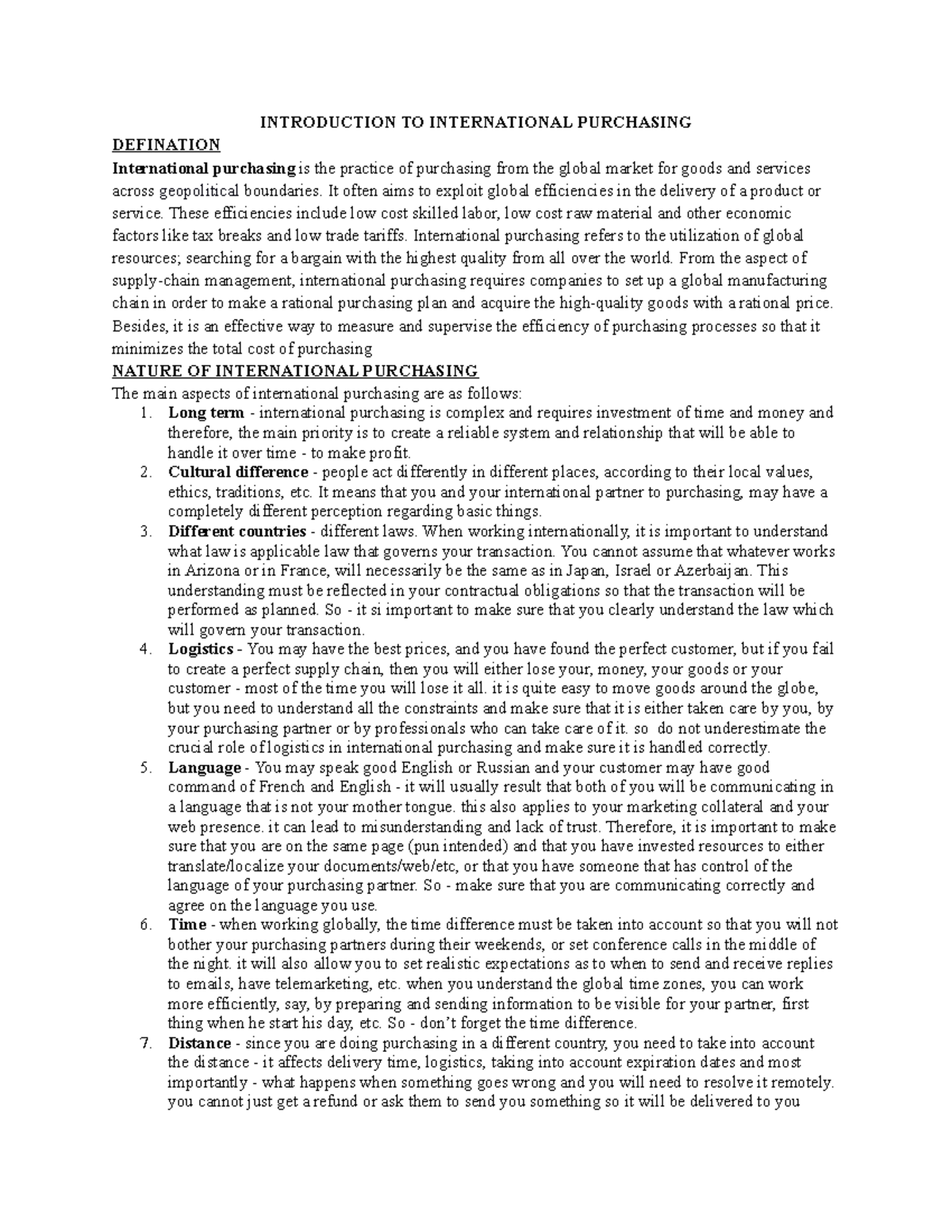 Introduction TO International Purchasing - INTRODUCTION TO ...
