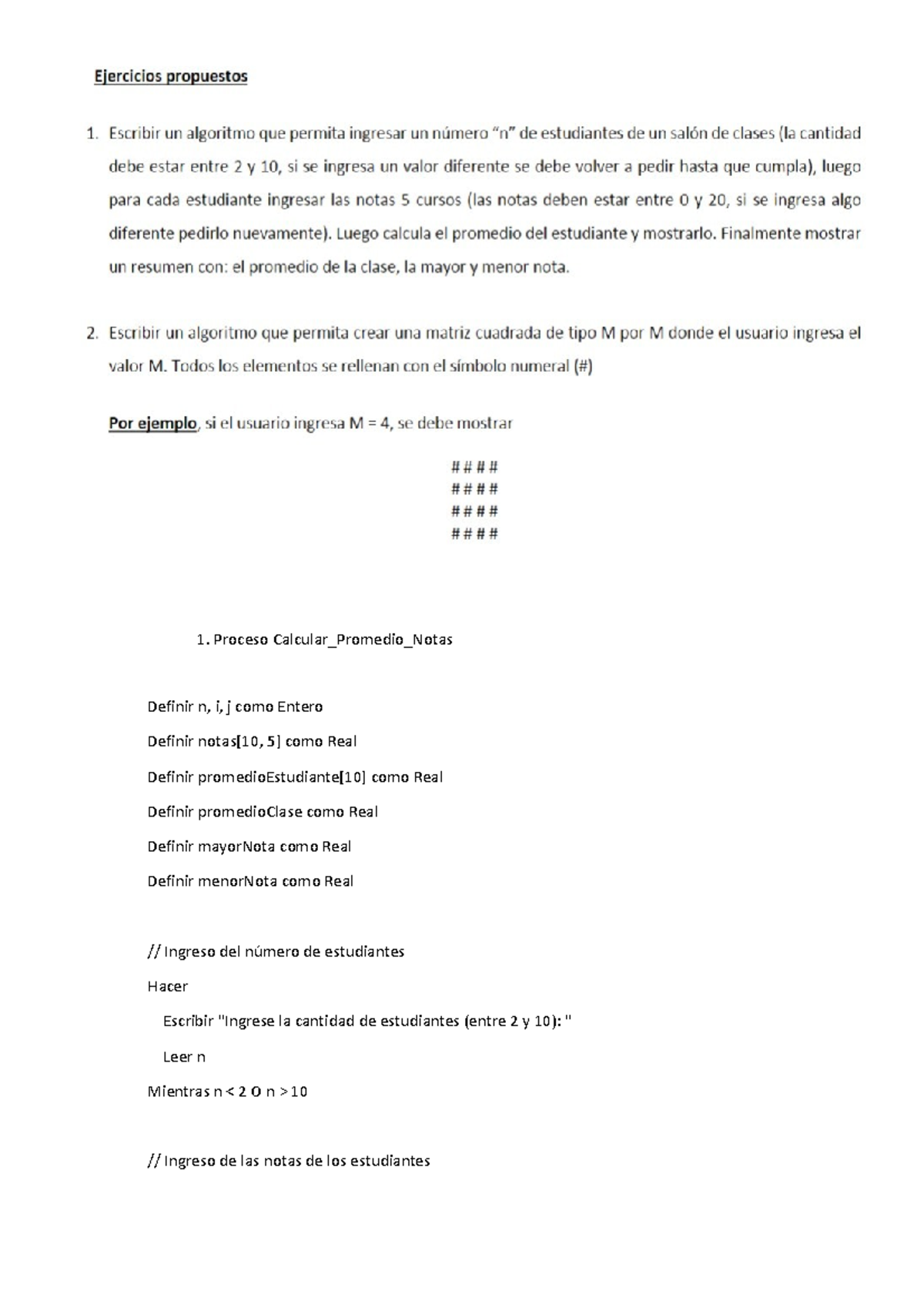 Principio de Algoritmos s15 - Proceso Calcular_Promedio_Notas Definir n, i, j como Entero ...
