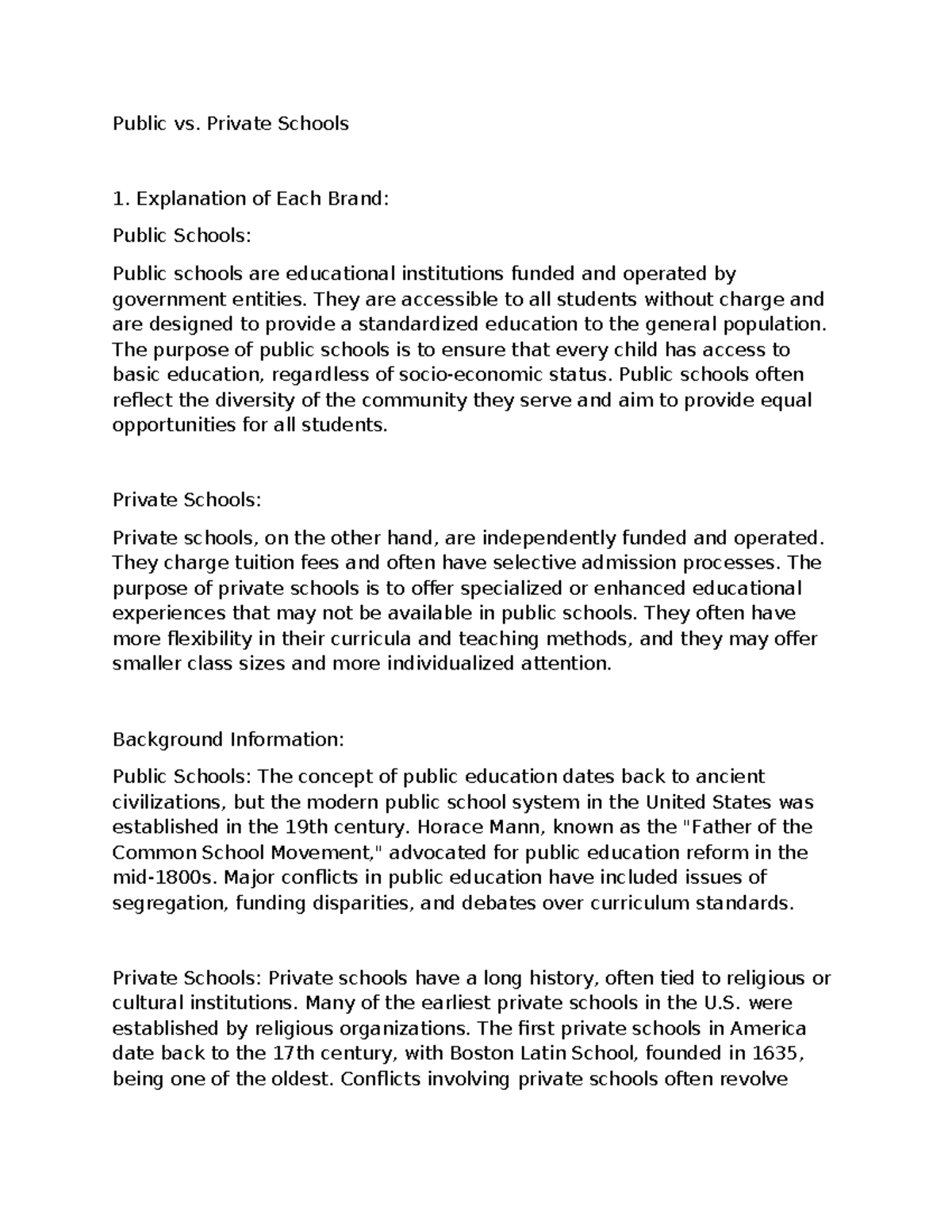 Document 14 - nah - Public vs. Private Schools Explanation of Each ...