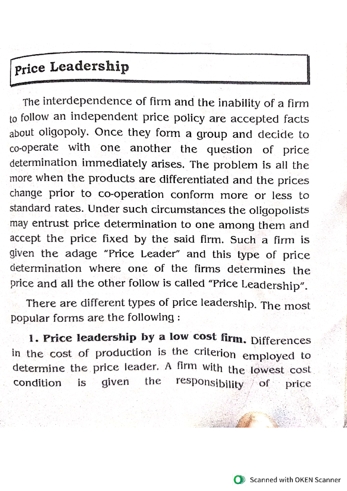 Price leadership - Its study notes - B.A Economics - Studocu