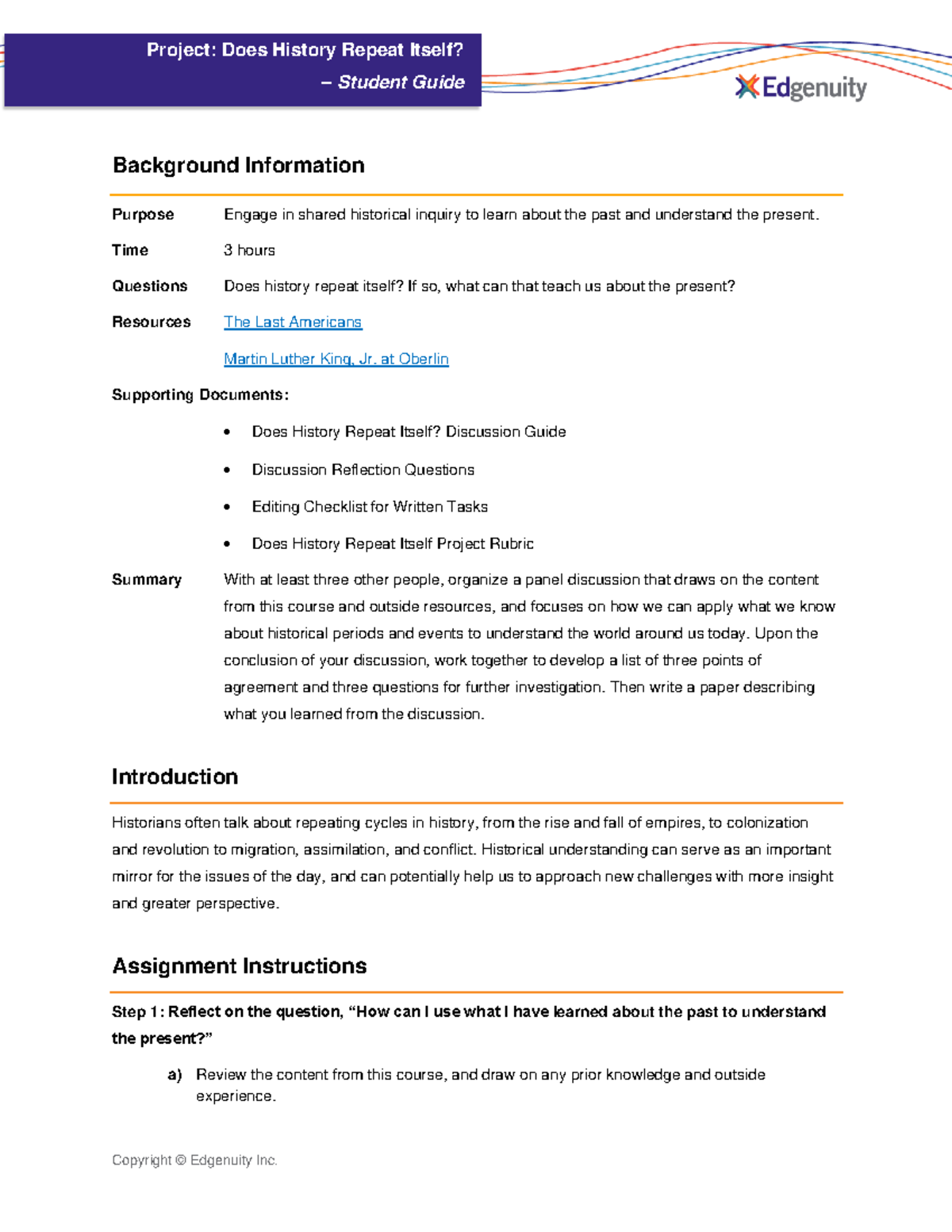 02 Does History Repeat Itself Student Guide - Copyright © Edgenuity Inc ...