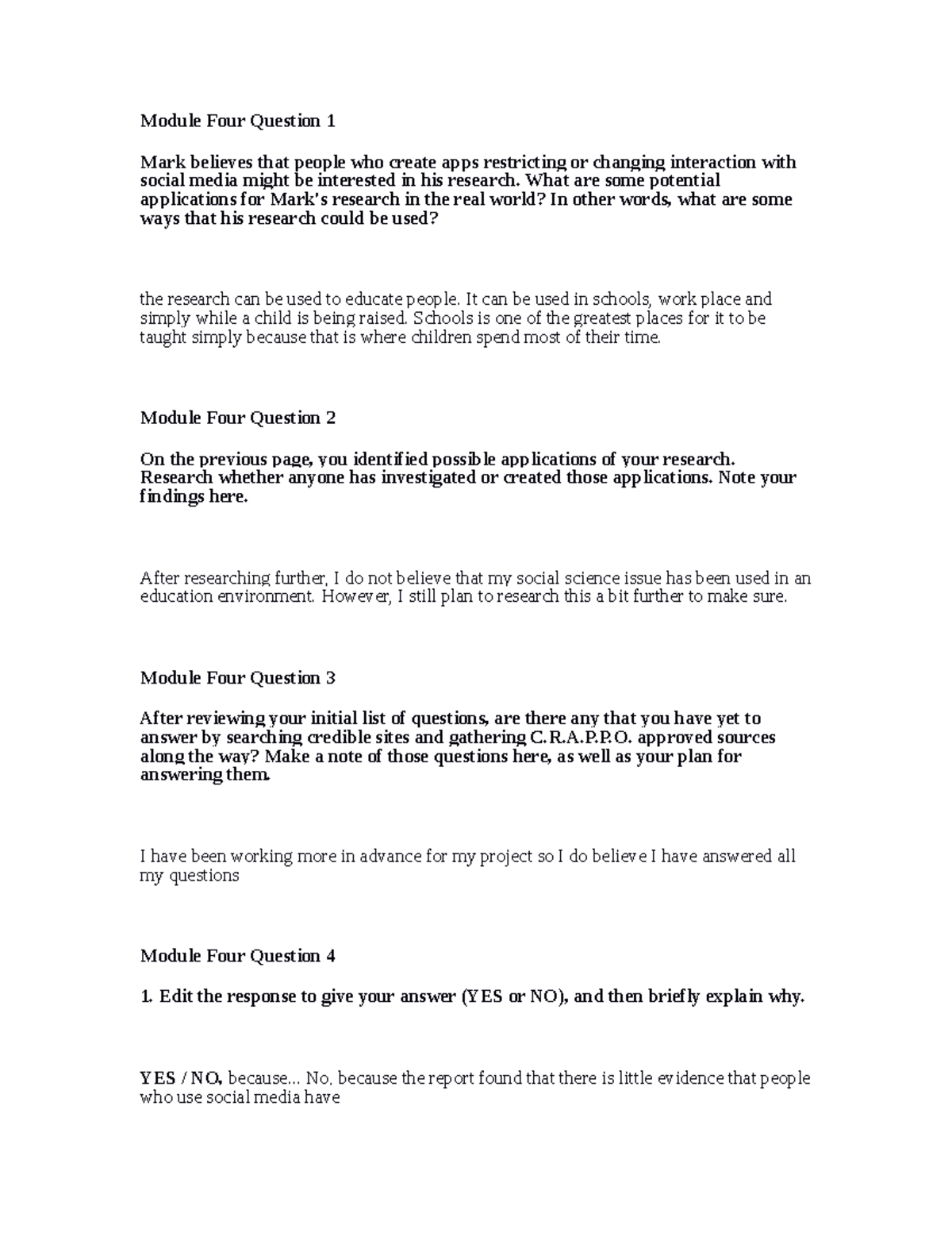 Module 4 short response - Module Four Question 1 Mark believes that ...