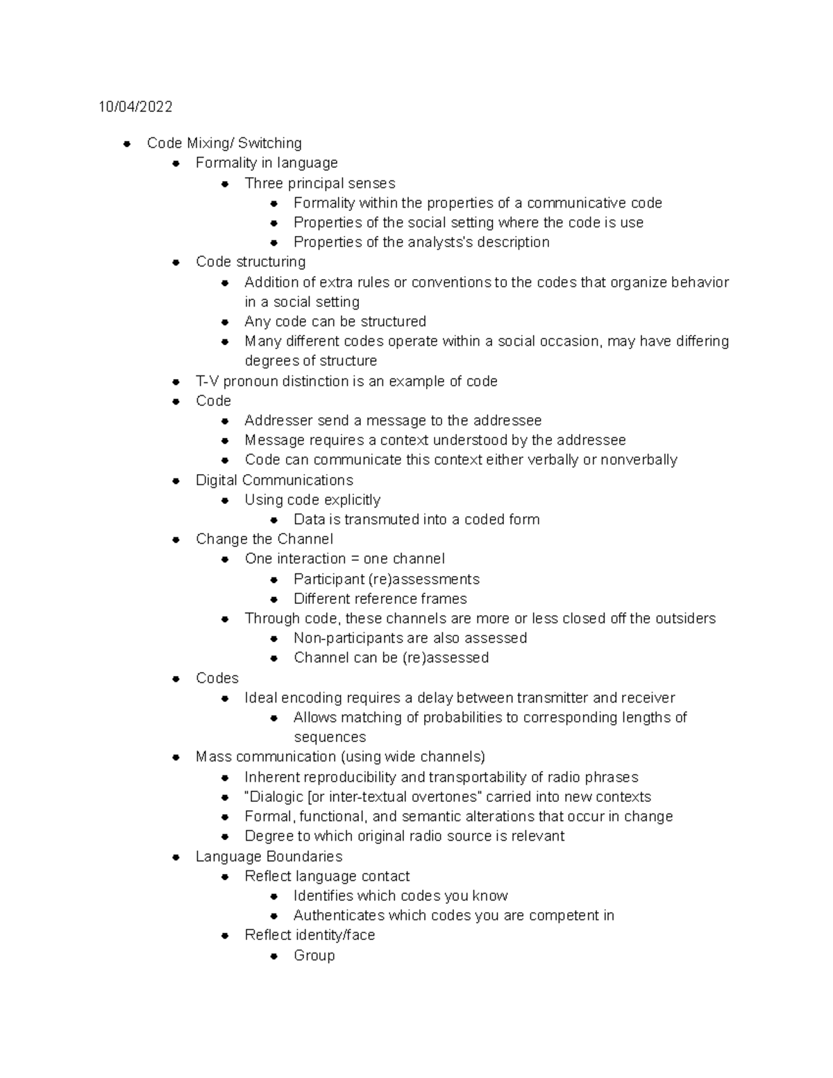 Linguistic Anthropology- Code Switching - 10/04/ Code Mixing/ Switching ...