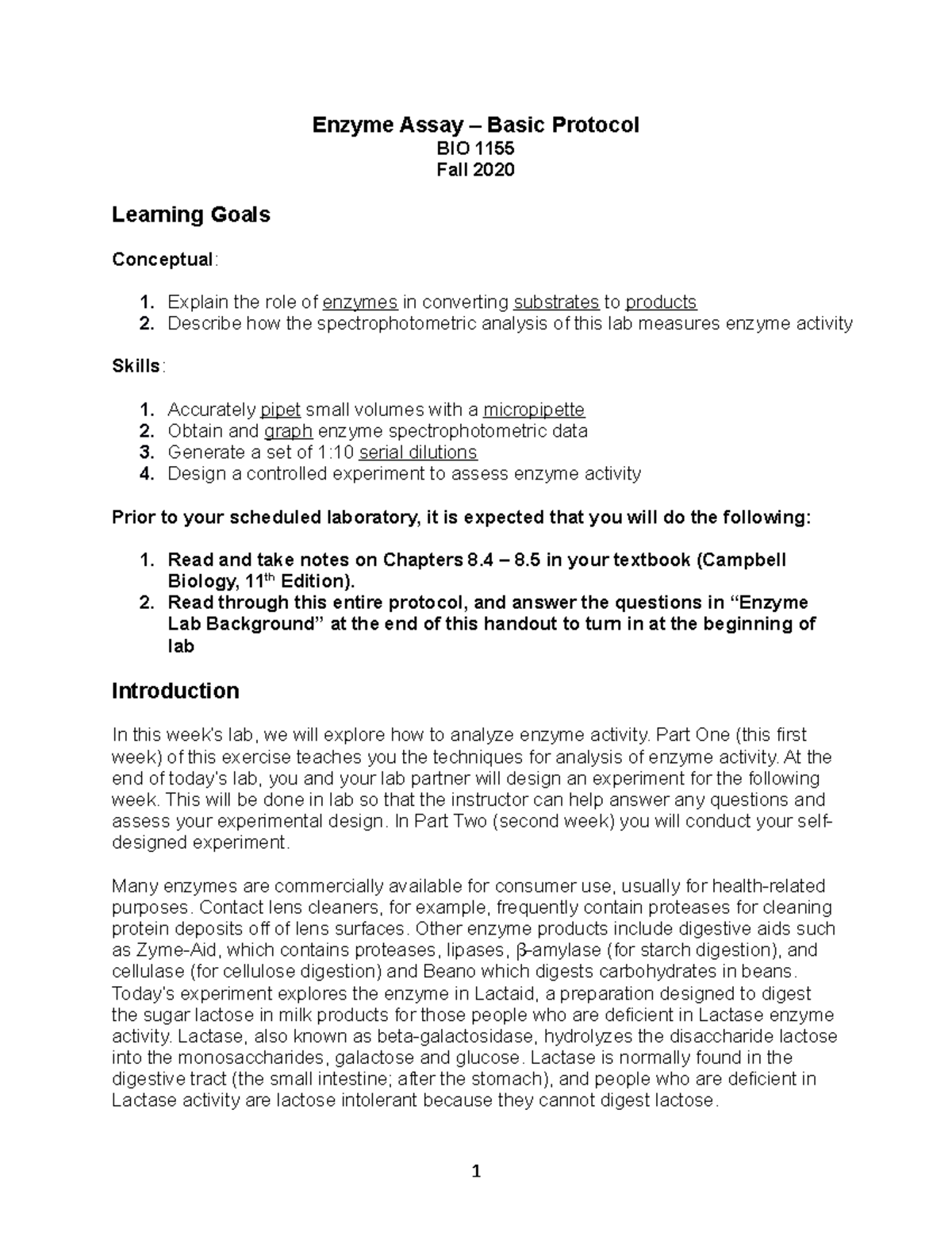 2 Enzyme Assay - Basic Protocol - Enzyme Assay – Basic Protocol BIO ...
