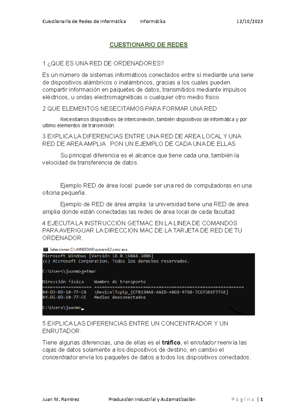 Cuestionario DE Redes TP 4 - Cuestionario de Redes de Informática Informática 12/10 ...