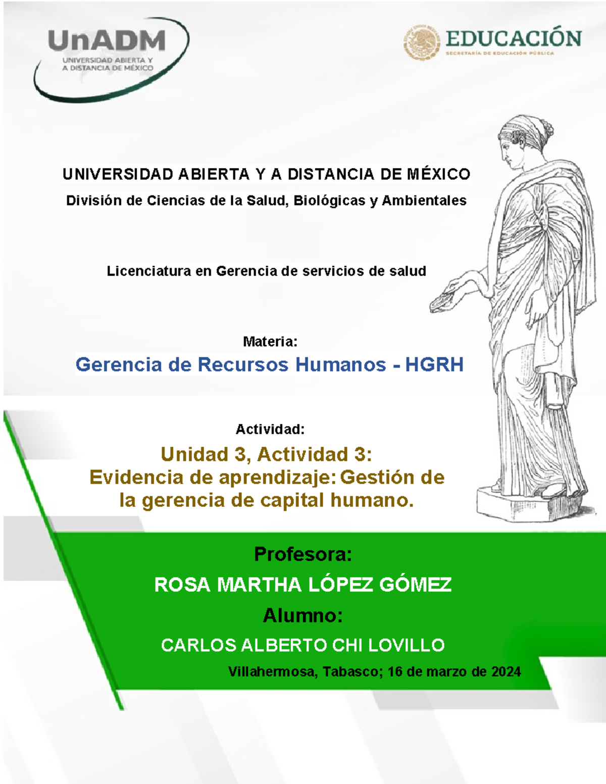 HGRH U3 A3 CACL - evidencia de aprendizaje unidad 3 - UNIVERSIDAD ...